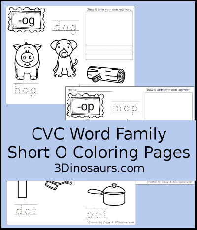 3 Dinosaurs - CVC Word Family Printables: -OT